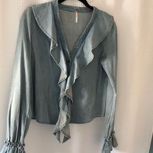 Free People | Tops | Free People Ruffle Denim Shirt | Poshmark